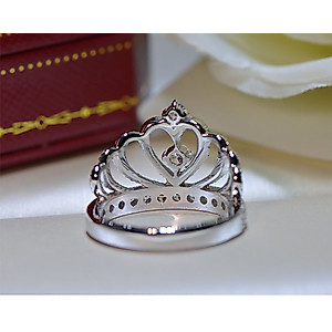 Tenfit 925 Silver Princess Crown Ring with CZ Inlaid Fashion Jewelry Engagement Wedding Ring for Women,Size 5