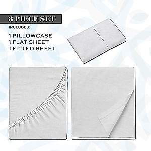 White Classic 3 Piece Hospital Bed Sheet Set, Soft Jersey Knitted T-Shirt Quality, 1 Flat, 1 Fitted, 1 Pillowcase