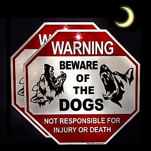 Beware of Dog Sign Reflective Highly Visible 12x12" Dog Warning Signs Beware of The Dogs Aluminum Warning Sign,2 Pack, Not Responsible for Injury Or Death , Business, Driveway Alert
