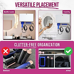 2in1 Storage Holder compatible with Dyson Hair Dryer Holder Wall Mount - Premium Wooden Organizer for Airwrap Holder Wall Mount Storage Rack for Accessories and Attachments
