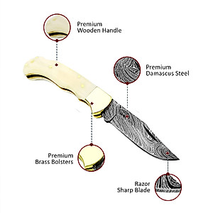 Best.Buy.Damascus1 Damascus knife - Pocket Folding Knife - Blue Wood Handel - damascus Knife - Damascus Pocket knife - Knife for Men - Knives - Good For Camping Hunting knife men - Mens Gift (Camel)