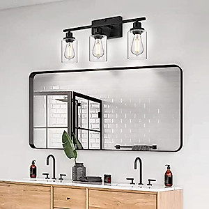 GZBEINI 3 Lights Bathroom Vanity Light Fixture Black Vanity Light Fixtures for Bathroom Above Mirror Modern Wall Sconce Light Fixture,3 Vanity Lights for Bathroom Over Mirror