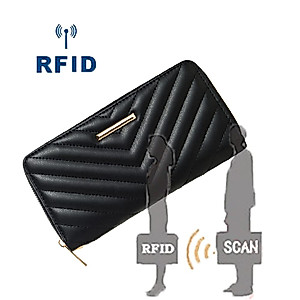 FACAI RFID Wallet Women Slim Ladies Wristlet Clutch Travel Cash Card Organized Anti Theft Large Capacity Zipper Black V