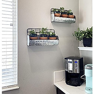 ShabbyDecor Galvanized Metal Farmhouse Wall Storage Holder Rustic Tin Shelves for Kitchen Laundry Room Bathroom Metal Hanging Wire Basket Set of 2
