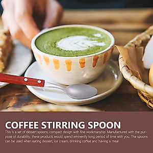 Hemoton 5pcs Stainless Steel Coffee Spoons Wood Handle Tea Spoons Dessert Ice Cream Cake Tasting Spoon Dinner Spoon for Home Kitchen Restaurant