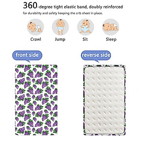 Violet Themed Fitted Crib Sheet,Standard Crib Mattress Fitted Sheet Soft Toddler Mattress Sheet Fitted-Great for Boy or Girl Room or Nursery,28“ x52“,White Purple Fern Green