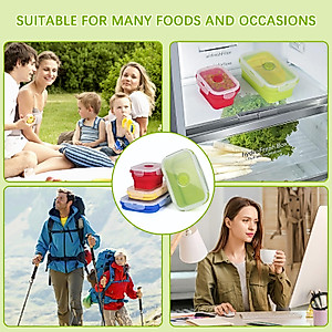 NATUREKIT 4 Collapsible Silicone Food Storage Containers,Kitchen Stackable Leftover Bento Lunch Meal Box with Plastic Airtight Lids, Leak-proof Camping Food Storage，Microwave Dishwasher Freezer Safe