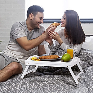 reakfast Tray Folding Legs with Handles Kids Bed Tray Table for Sofa Eating,Drawing,Platters Bamboo Serving Lap Desk Snack Tray