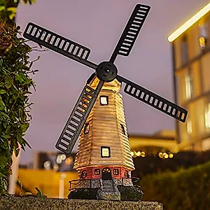 pearlstar Solar Garden Outdoor Windmill Lighthouse - 20" Solar Powered LED Lighthouse Garden Statue Waterproof Decorative Light for Landscape Decor Lawn Garden Table Patio Pathway Yard