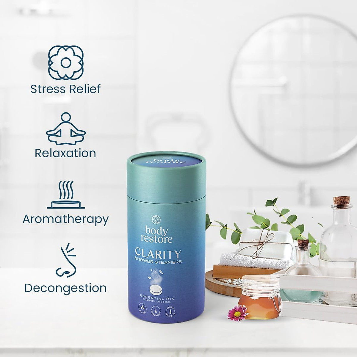 Body Restore Shower Steamers Aromatherapy 6 Pack, Relaxation Birthday Gifts for Women and Men, Travel Essentials, Stress Relief and Self Care - Variety