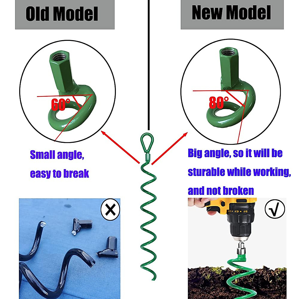 4 Pcs 18 Inch Spiral Ground Anchors Kit Green Metal Ground Stakes Dog Tie Out Stake Spiraling Anchor Trampoline Anchors for Tent, Securing Trampolines,