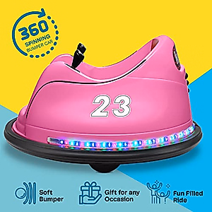 Kidzone 6V Electric Ride On Bumper Car for Kids & Toddlers 1.5-5 Years Old, DIY Sticker Baby Bumping Toy Gifts W/Remote Control, LED Lights & 360 Degree Spin, ASTM Certified
