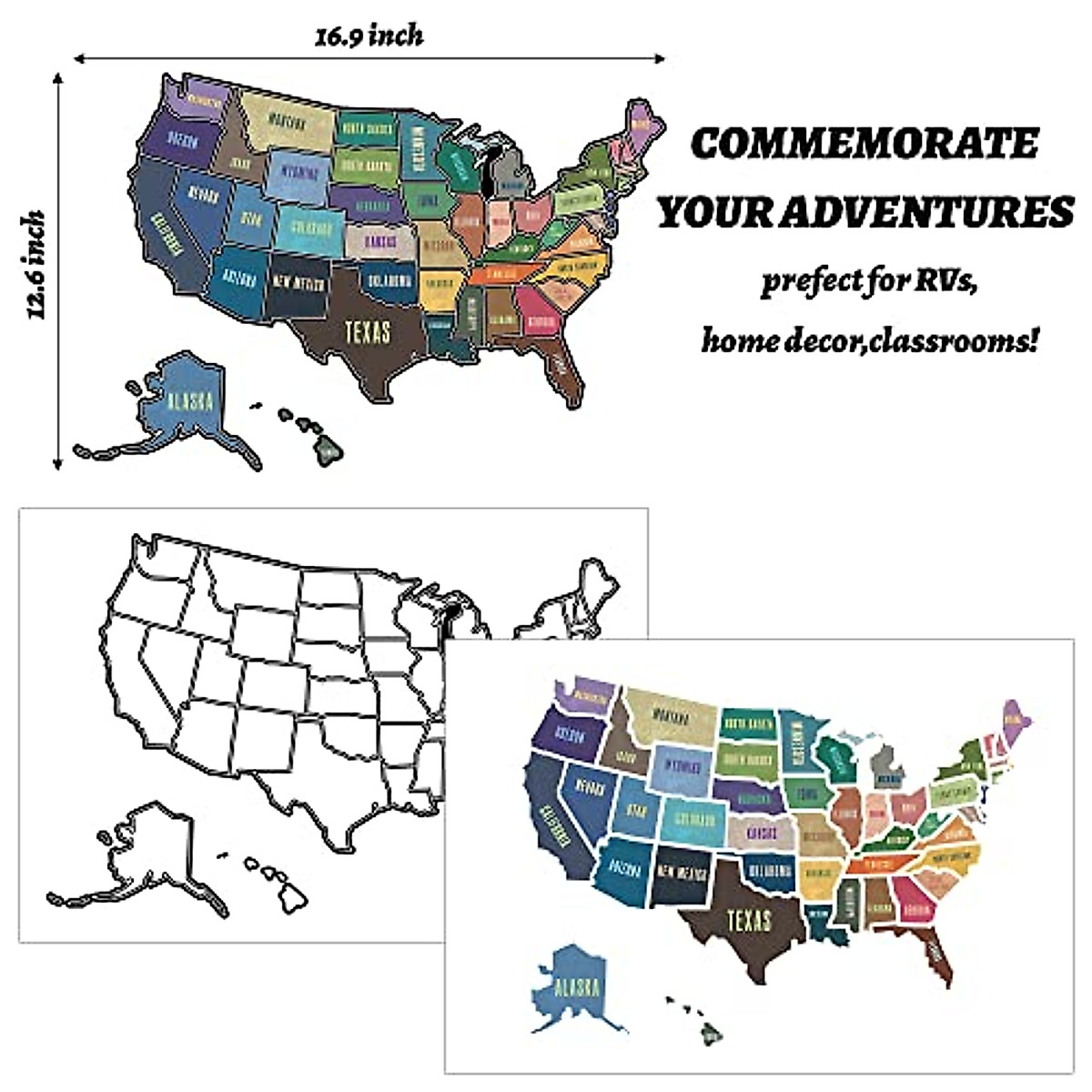 Summer RV State Pure Pattern Travel USA Map Sticker, United States Stickers Vinyl Map RV Decals Travel Trailer Camper Map of America Waterproof Decals for Window, Door or Wall, Pure Pattern States Map Decal Trip Camper Trailer Accessories