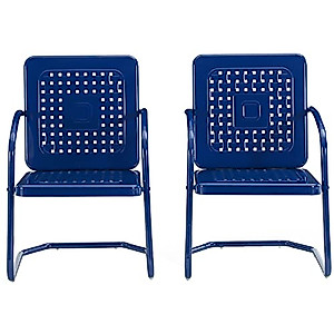 Crosley Furniture Bates 2-Piece Outdoor Chair Set, Retro Metal Patio Chairs for Dining, Porch, Deck, Balcony, Navy Gloss