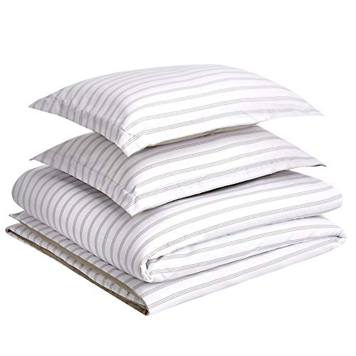 Amazon Basics 3-Piece Lightweight Microfiber Duvet Cover Set with Zipper Closure, King, Taupe Stripe, Striped