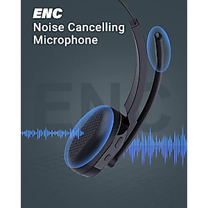 Bluetooth Headset with Microphone, HUAKUA AI Noise Cancelling Wireless Headset with Mute Button 50 Hrs Talk Time, on-Ear Headphones Trucker Headset for Computer PC Tablet Cell Phones Office Home Black