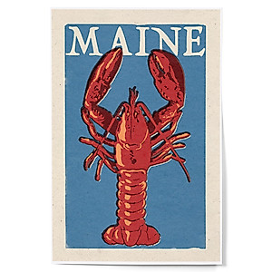 Maine, Lobster Woodblock (12x18 Art Print, Travel Poster Wall Decor)