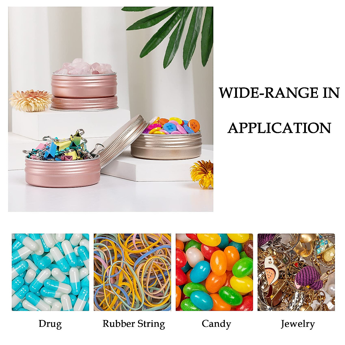 0.5 oz Screw Top Aluminum Tin Jar with Screw Lid and Blank Labels (Rose Gold - Pack of 32)