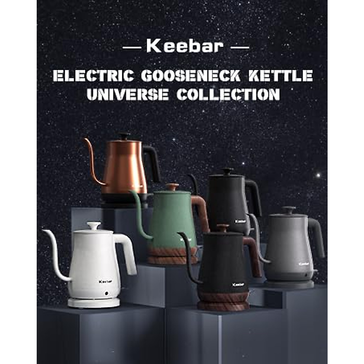 Keebar Electric Kettle, 100% Stainless Steel Tea Kettle, Electric Gooseneck Kettle with Auto Shut Off, Pour Over Kettle for Coffee & Tea, 0.8L,1000W,White