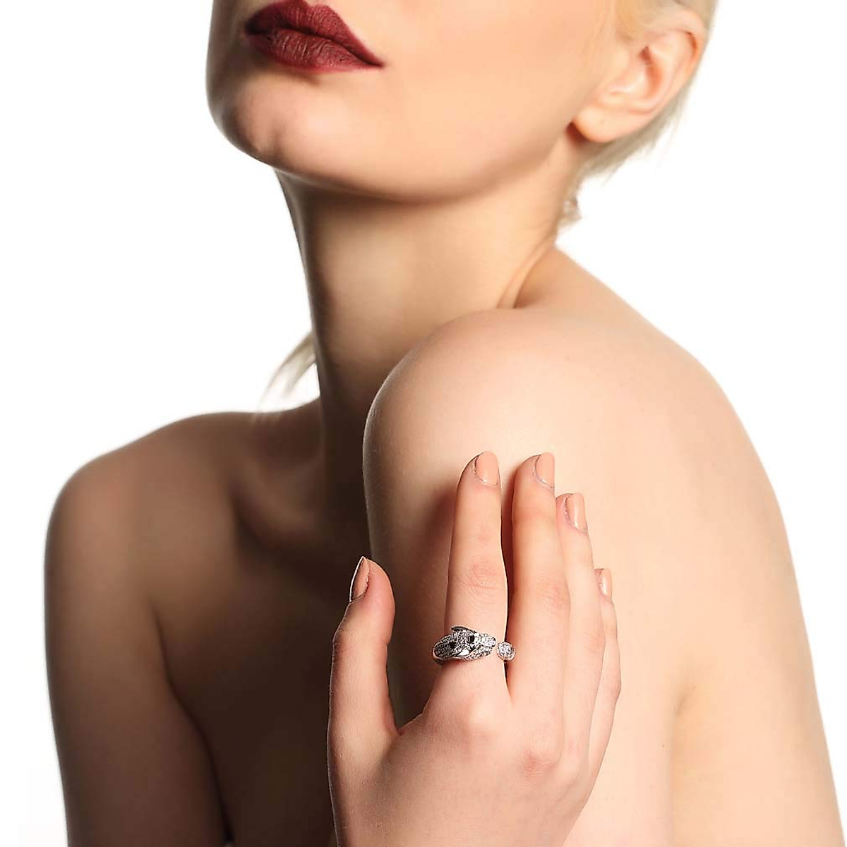 VICISION Panther Bracelet for Women Leopard Design with 18K Gold Plated 5A Cubic Zirconia Stones Birthday Present for Her Women Teen Girls (Silver Panther Ring)