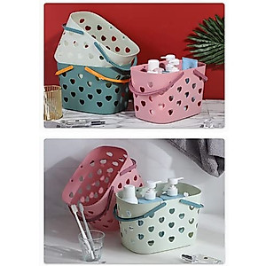 3Pack Portable Shower Caddy Tote Plastic Storage Basket，Heart Shaped Bath Basket Storage Basket with Handle for Bathroom, Pantry, Kitchen, College Dorm