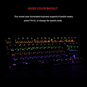 RedThunder K28 Mechanical Gaming Keyboard with Blue Switches, 87 Keys 100% Anti-ghosting Keyboard with Colorful LED Backlight and Big Hand-Rest for PC and Laptop Gamers