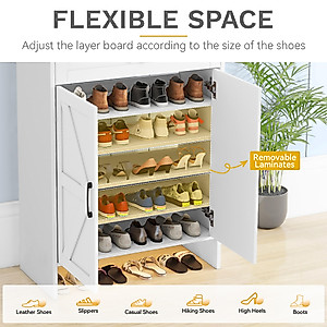 DWVO 6-Tier Shoe Storage Cabinets with Doors, Shoe Cabinet with Drawer & Adjustable Shelves for Entryway, Shoe Storage Organizer with Induction Strip for Hallway, Living Room (White)