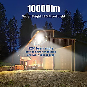 kelinvmi LED Flood Lights Outdoor 100W, Outdoor Security Light 10000lm High Brightness with Plug, 4200K Work Light with IP66 Outdoor Floodlights for Garage, Porch, Backyard, Playground