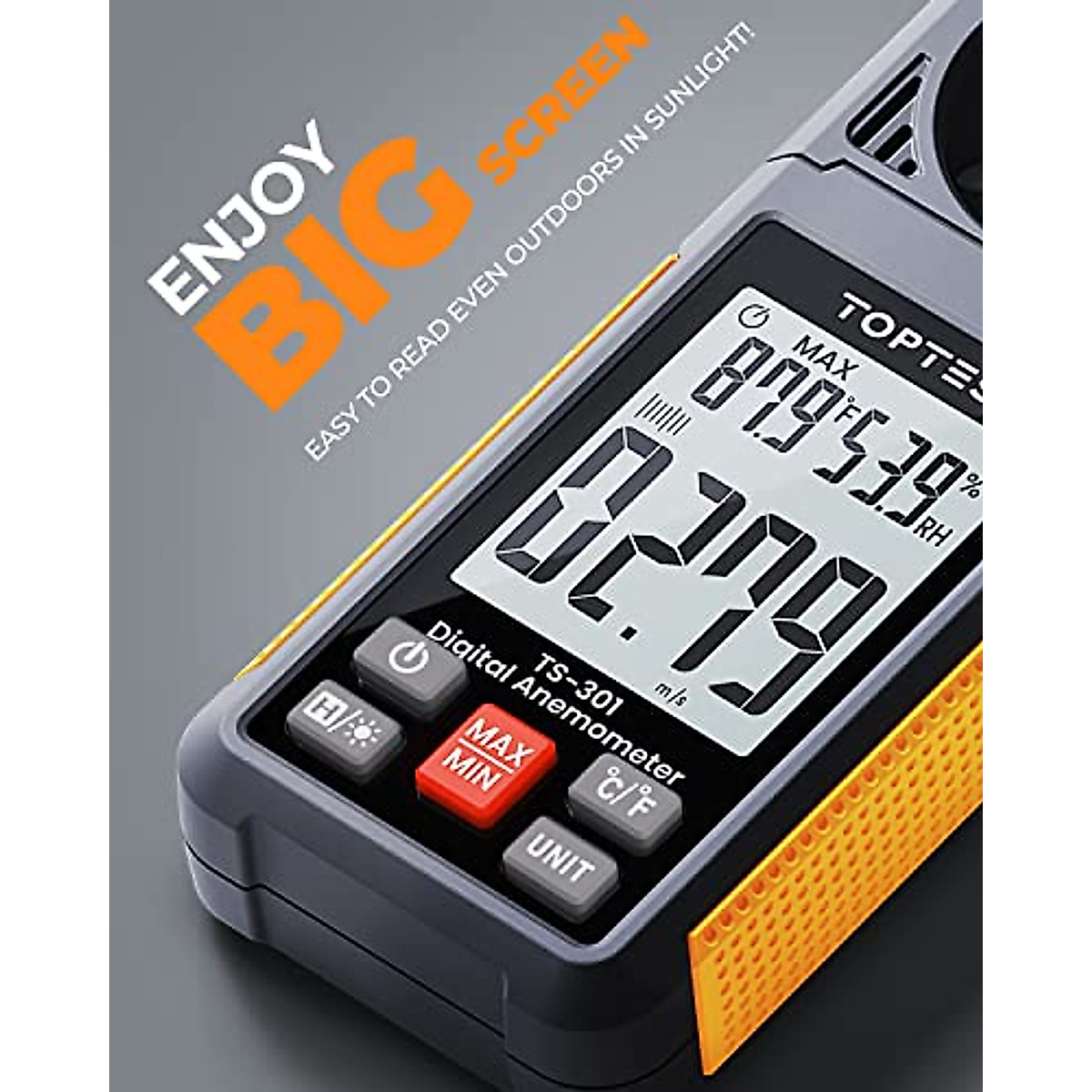 TopTes TS-301 Digital Anemometer, Wind Speed Meter with 2.26-inch Big Backlight LCD Screen, Air Flow Meter for Sailing Surfing Drone Flying RC Plane Golf Shooting HVAC