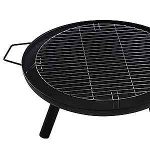 Koreyosh Fire Pit, 21'' Outdoor Patio Steel Fire Pit Wood Burning BBQ Grill Firepit Bowl with Round Mesh Spark Screen Cover Fire Poker for Backyard Garden Camping Picnic Beach Park (Round w/ Grill)
