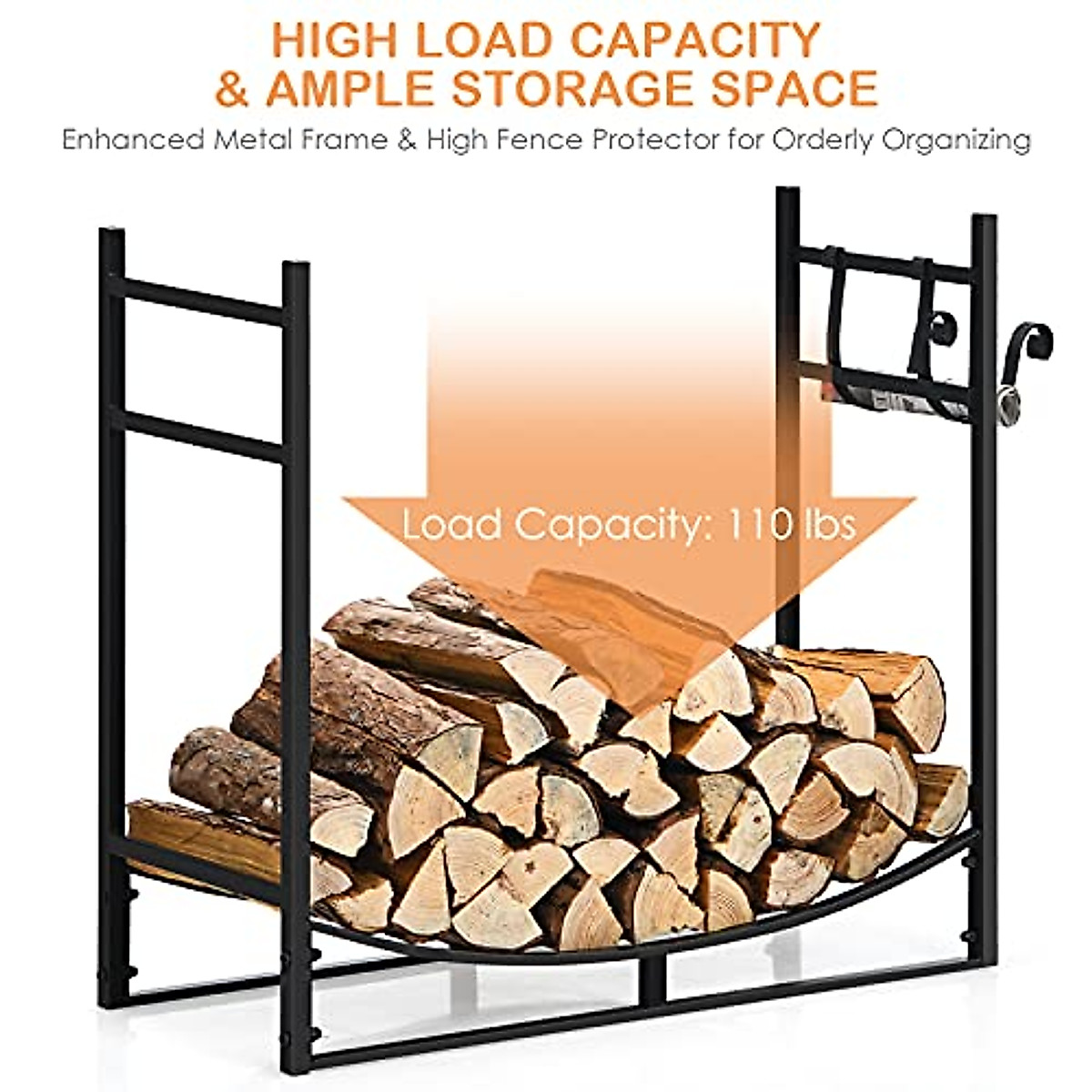 Goplus Firewood Rack, 33” Heavy Duty Metal Wood Log Holder with Removable Kindling Holder,Quick Set-up, Wood Storage Stacker, Fireplace Log Stand Organizer for Indoor & Outdoor Use