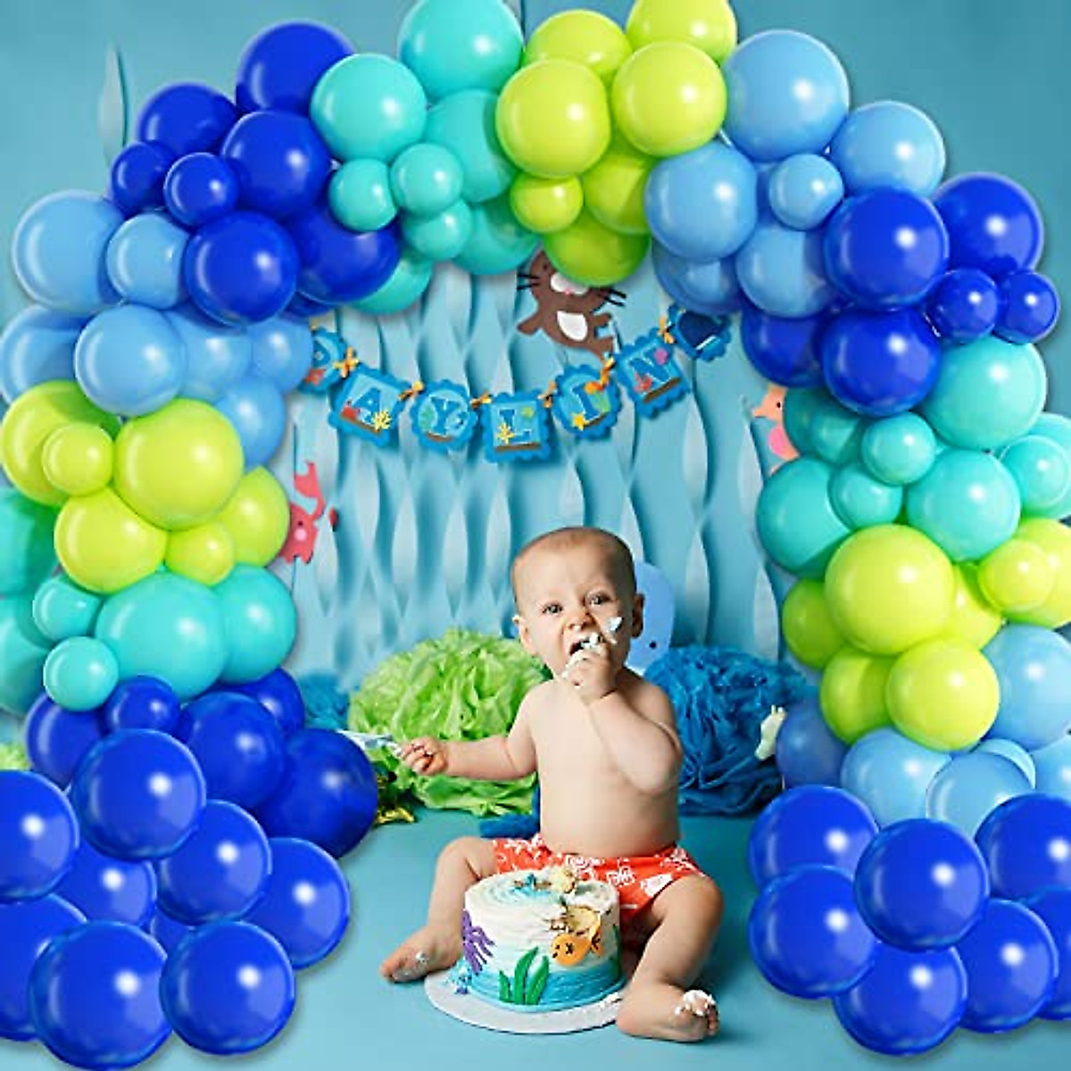Blue Green Balloon Arch Kit, Ocean Theme Birthday Balloons 5 10 inch Blue Green Latex Party Balloons Garland Kit for Baby Shower Decorations Ocean Bachelorette Graduation Party Home Decorations