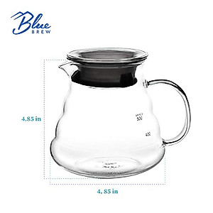 BLUE BREW BB1008 600 ML(20oz), Glass Coffee Server for Pour Over Coffee Maker, Heat Resistant Glass Coffee Carafe