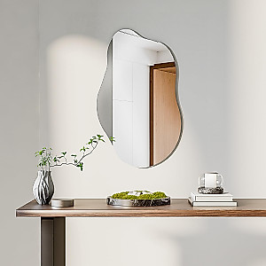 WOOD WORTH Irregular Mirror Wall Decor 19.7 x 33.5 Inch,Frameless Vanity Mirrors for Living Room Bedroom Home Office