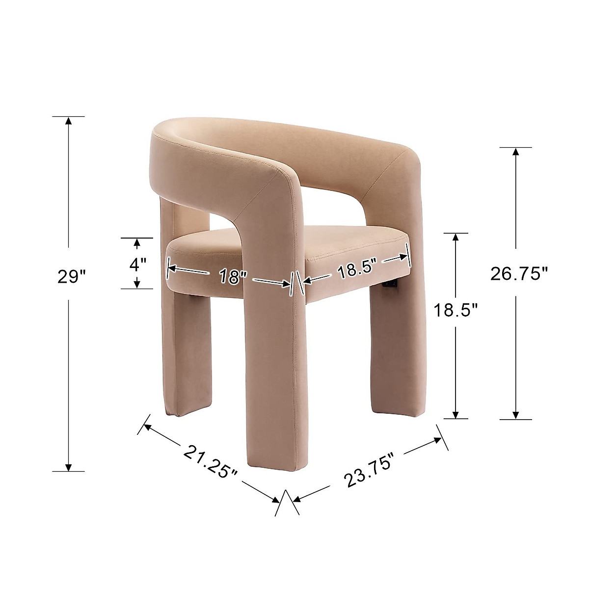 Wahson Velvet Modern Dining Chairs, Set of 2 Upholstered Barrel Dining Chair, Assembled Accent Armchairs with Open Back for Dining Room/Living Room, Khaki