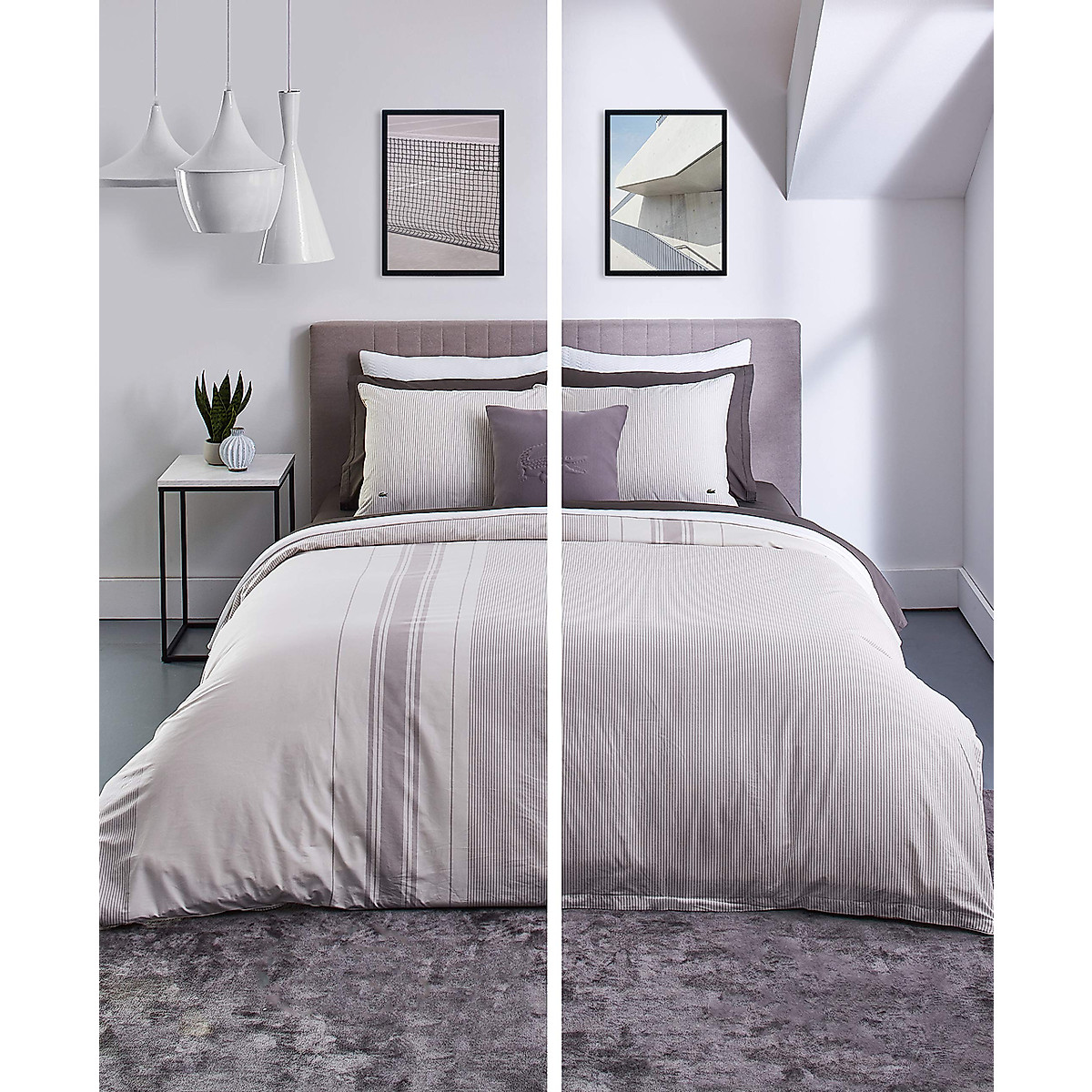 Lacoste Anglet Cotton Reversible Duvet Cover & Sham Set, 104" W x 96" L King, Ivory/White