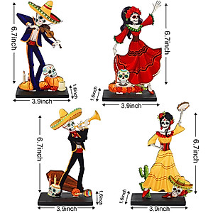 4 Pieces Day of The Dead Table Top Decorations Wooden Halloween Sign for Mexican Fiesta Decorations,Dia De Los Muertos Centerpieces for Table