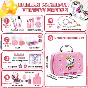 Toys for Girls-Kids Makeup Kit for Girl,29PCS Real Washable Kids Toys for Girls Age 2 3 4 5 6 7 8 9 10 11 Year Old,Princess Christmas Birthday Ideas Unicorns Gifts for Girls with Dress Up Jewelry Set