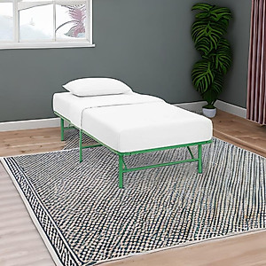 Ergode Horizon Metal Bed Frame | Stainless Steel | 14-inch Clearance | 1300 lbs Capacity | No Box Spring | Easy Assembly | Twin Size (MOD-5427-GRN-VV)