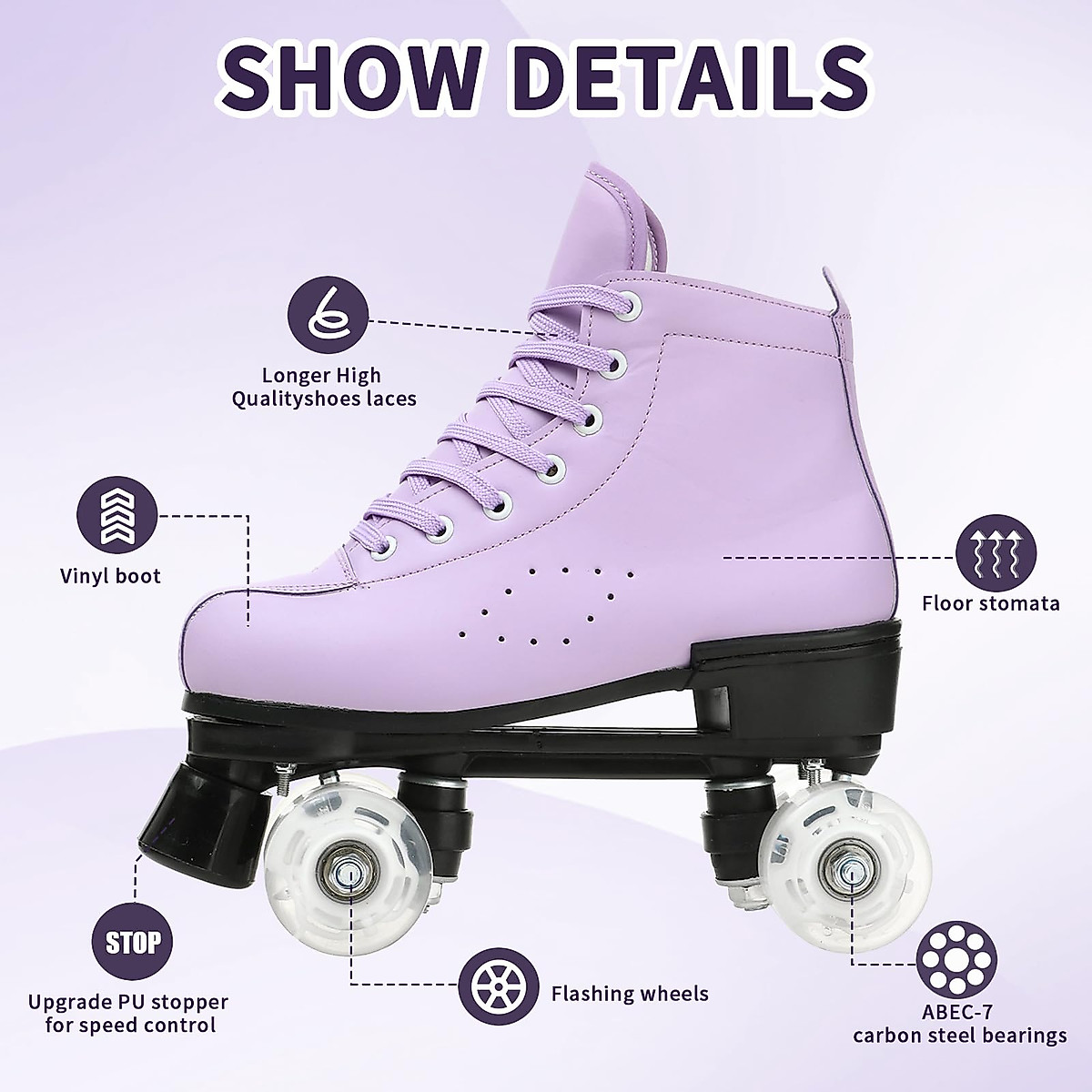 Women's Roller Skates Light Up Wheels, Adjustable Double Row Roller Skates Outdoor Shiny Derby Skates Illuminating for Teens and Youth (Purple Flash,9.5)