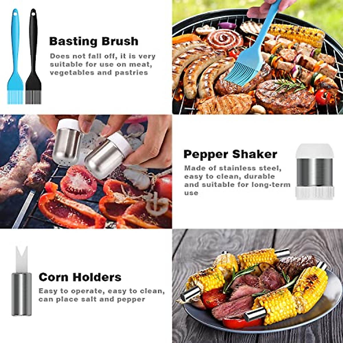 AISITIN Grill Accessories 25PCS BBQ Tools Set Stainless Steel Grilling Kit with Thermometer, Fork, Tongs and Spatula, Grill Mat - Gifts for Dad Durable, Stainless Steel Grill Tools