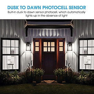 Dusk to Dawn Light Bulbs Outdoor, No Timer Required, 9W (60W Equivalent) 5000K Daylight White, E26 A19 Sensor LED Bulb, Built-in Photocell Detector for Porch Lights Boundary Garage Patio, 2 Pack