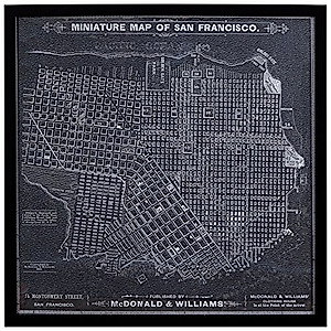 Amazon Brand – Stone & Beam Modern Print of 1879 San Francisco Map Wall Art, Black Frame, 26" x 26"