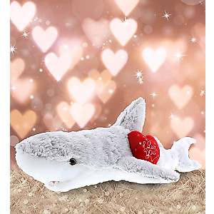 DolliBu I Love You Valentine Plush Big Eye Great White Shark - Cute Stuffed Animal with Red Heart and Name Personalization Gift for Valentines Day, Birthday, Anniversary, Romantic Date - 23 Inches
