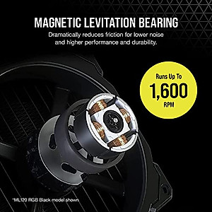 CORSAIR ML140 LED Elite, 140mm Magnetic Levitation Red LED Fan with AirGuide, Single Pack, Black