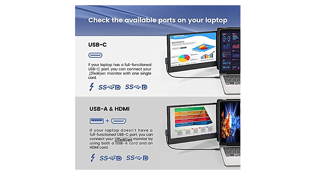 JJTechGiant Portable Dual Monitor for Laptop 12-inch FHD Screen Extender