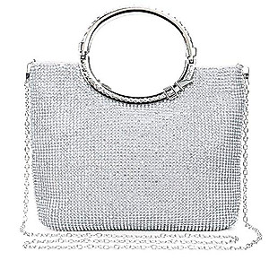 UBORSE Rhinestones Crystal Clutch Evening Bags for Women Ring Handle Wedding Party Clutch Purses Cocktail Prom Handbags Silver