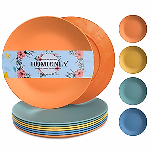 Flat Dinner Plates Set of 8 Alternative for Plastic Plates Microwave and Dishwasher Safe Wheat Straw Plates for Kitchen Unbreakable Kids Plates with 4 Colors (Multi,10 inch)