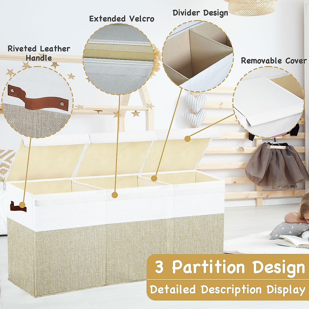 storasier Large Toy Box Chest,Toy Storage Organizer,Storage Bins with Lids,Stuffed Animal Storage,Toy Bins for Kids,Toddlers,Baby,Girls,Nursery,Living Room,playroom(Beige)