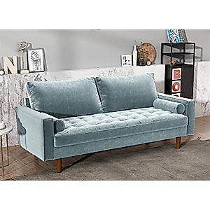 Container Furniture Direct Womble Velvet Upholstered Living Room Diamond Tufted Chesterfield Sofa with Gleaming Nailheads, Teal Blue